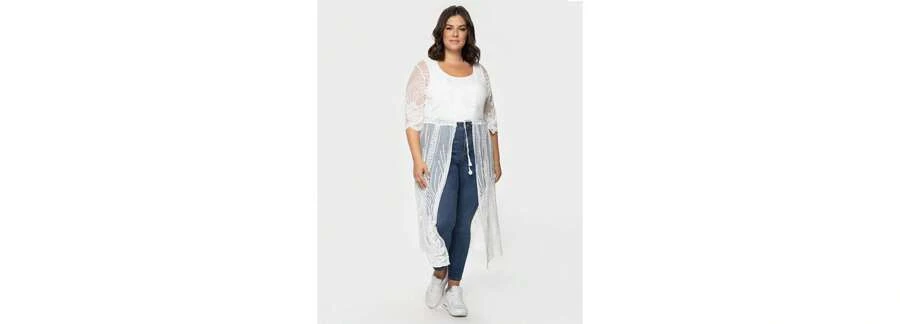 Plus Size Sheer Crochet-Trimmed Duster | SHEIN USA