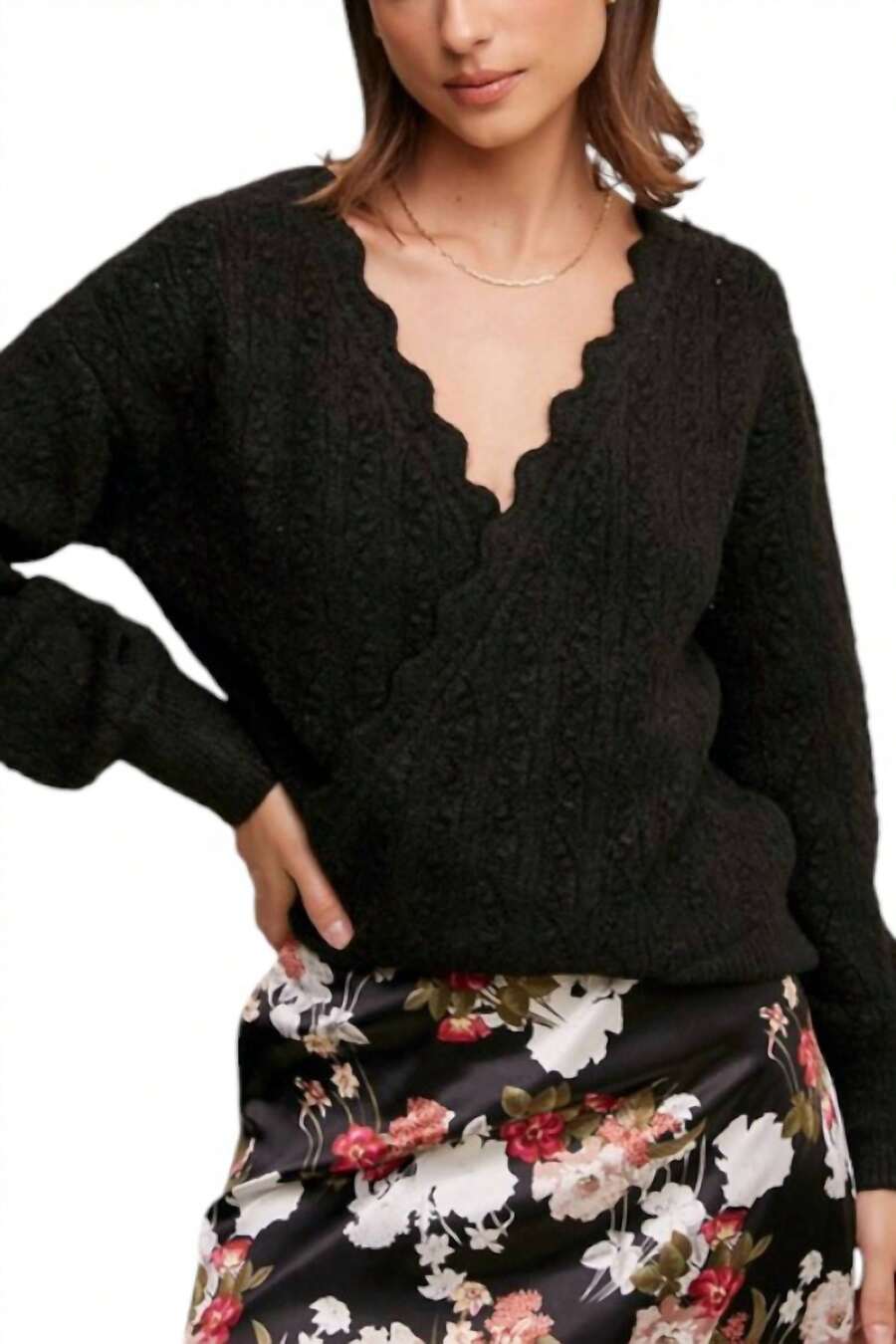 Listicle Paige Pointelle Knit Wrap Style Sweater | SHEIN USA