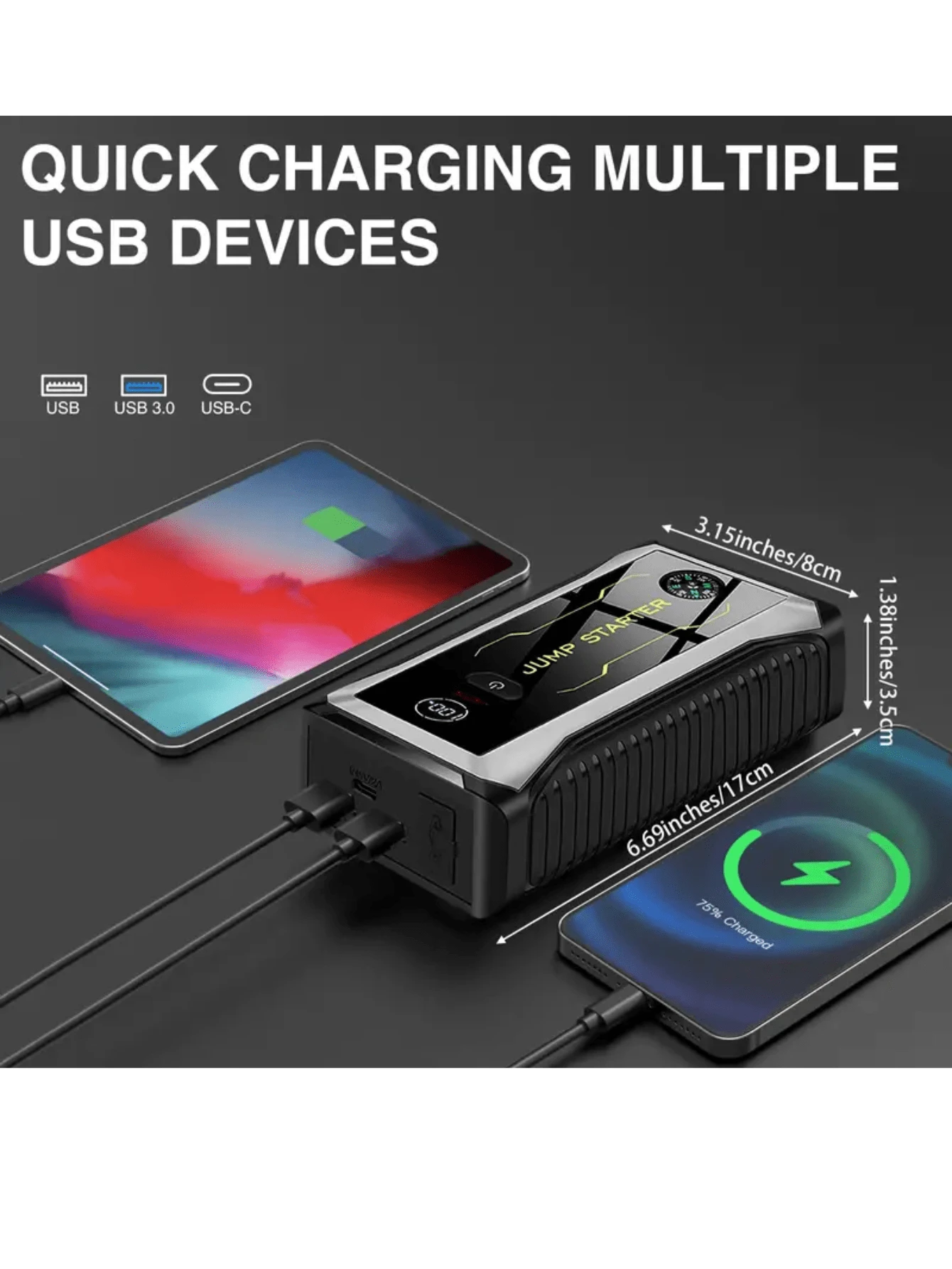 29800mAh 3000A Peak Car Jump Starter, 12V Jump Box Jumper Battery Pack ...