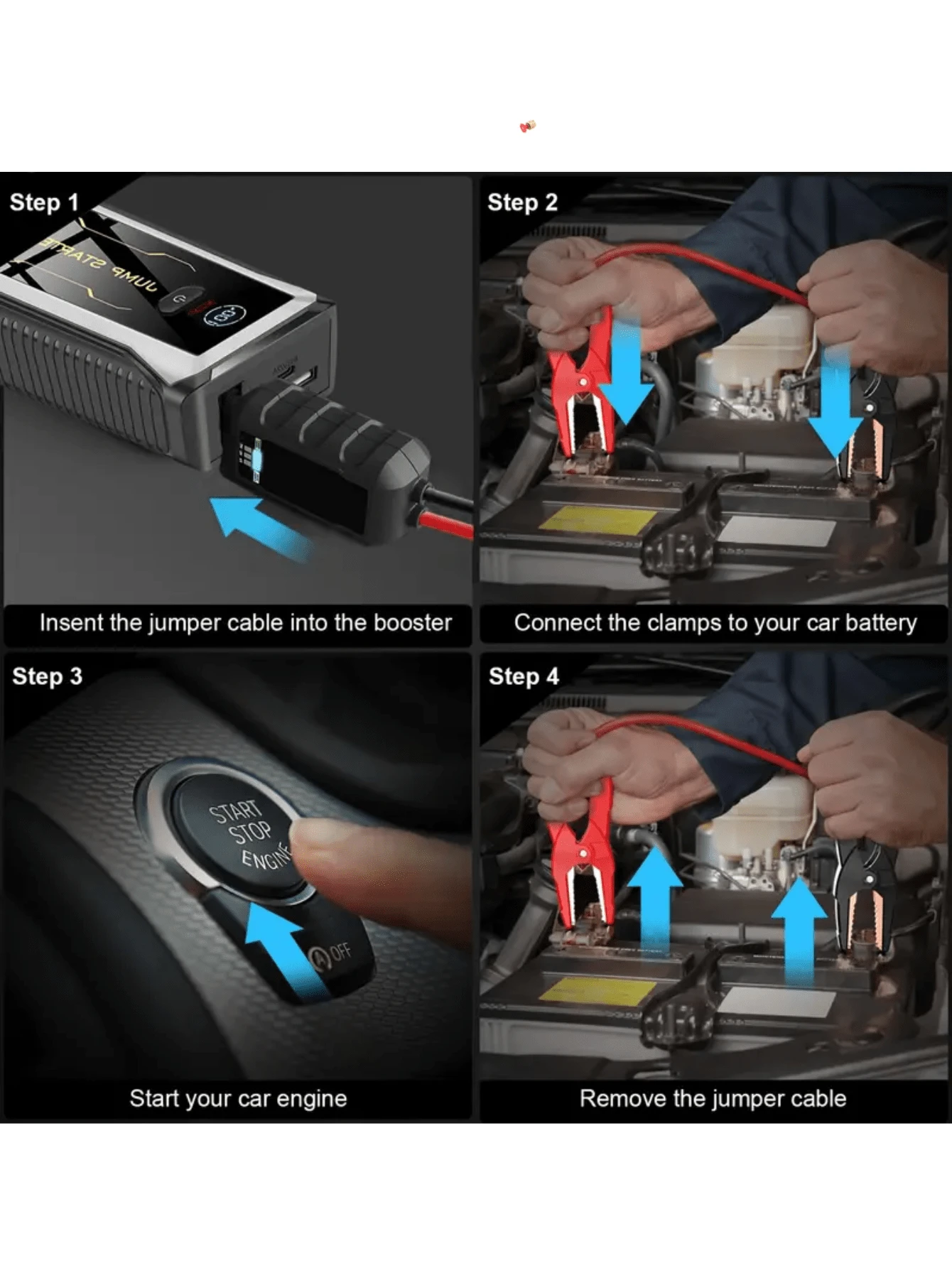 29800mAh 3000A Peak Car Jump Starter, 12V Jump Box Jumper Battery Pack ...