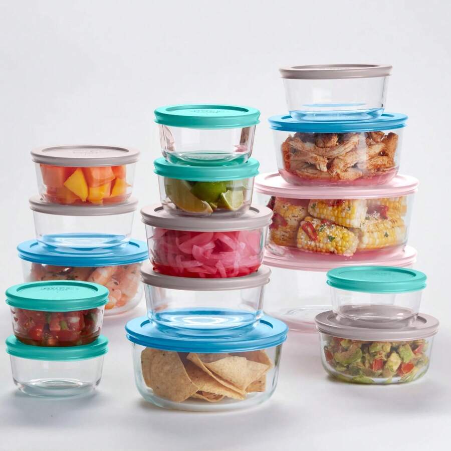 Pyrex Simply Store Glass Food Storage & Bake Container Set, 32 Piece ...
