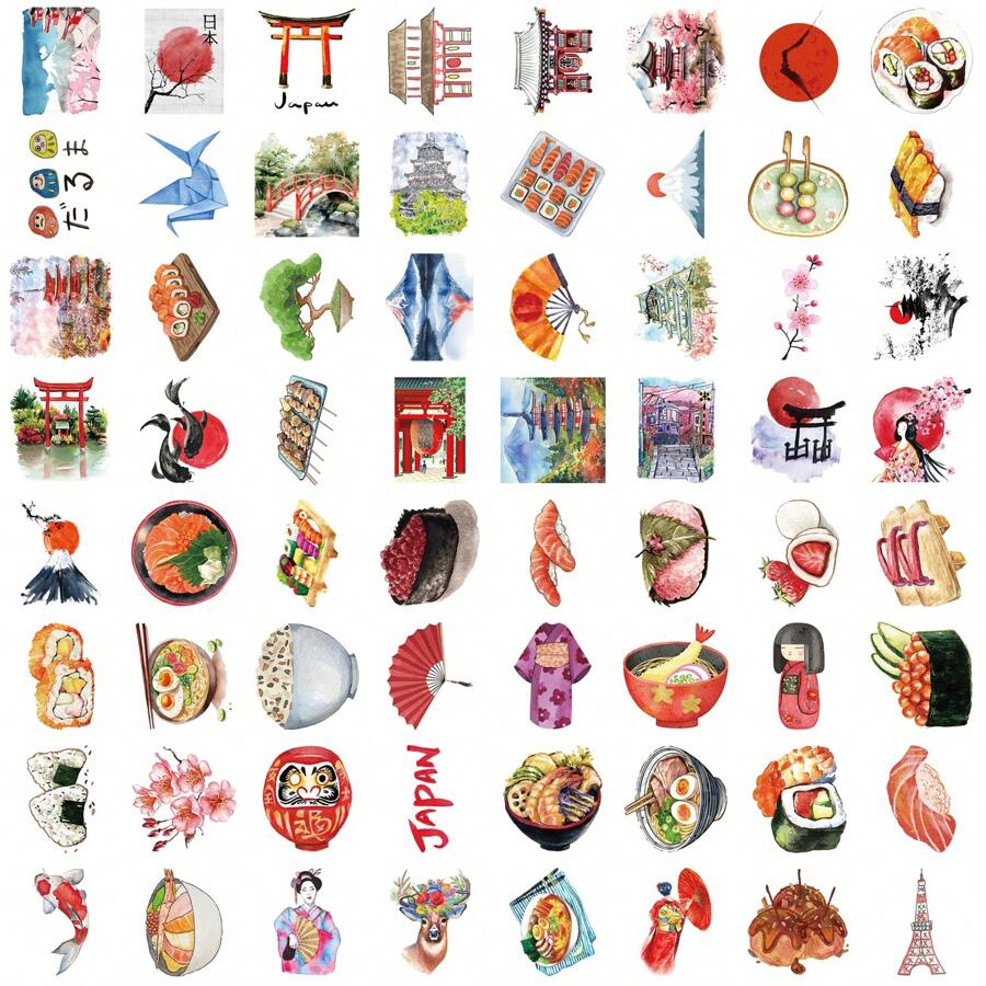 63Pcs Watercolor Travel In Japan Stickers Vinyl Aesthetics Stickers For ...