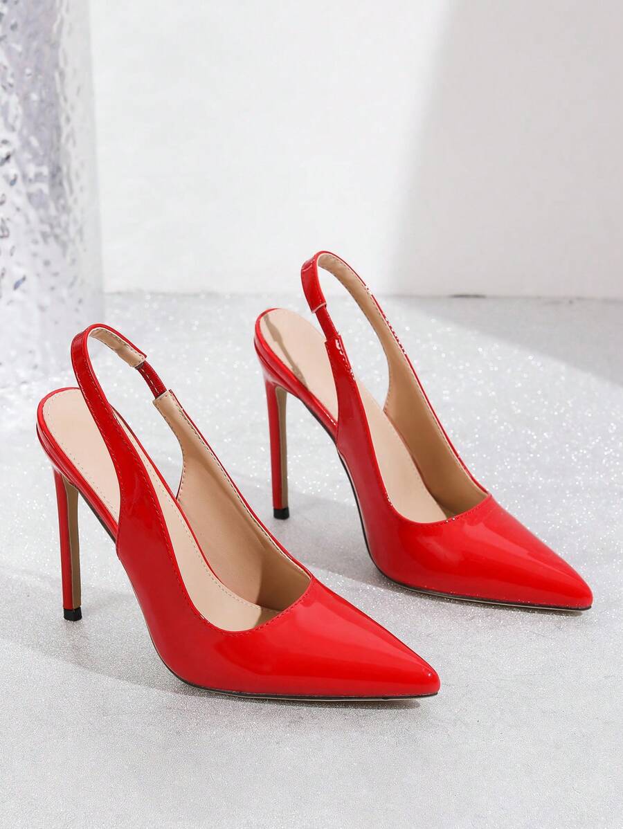 Women's Glossy Patent Material Pointed Toe High Heel Shoes, 2024 New ...