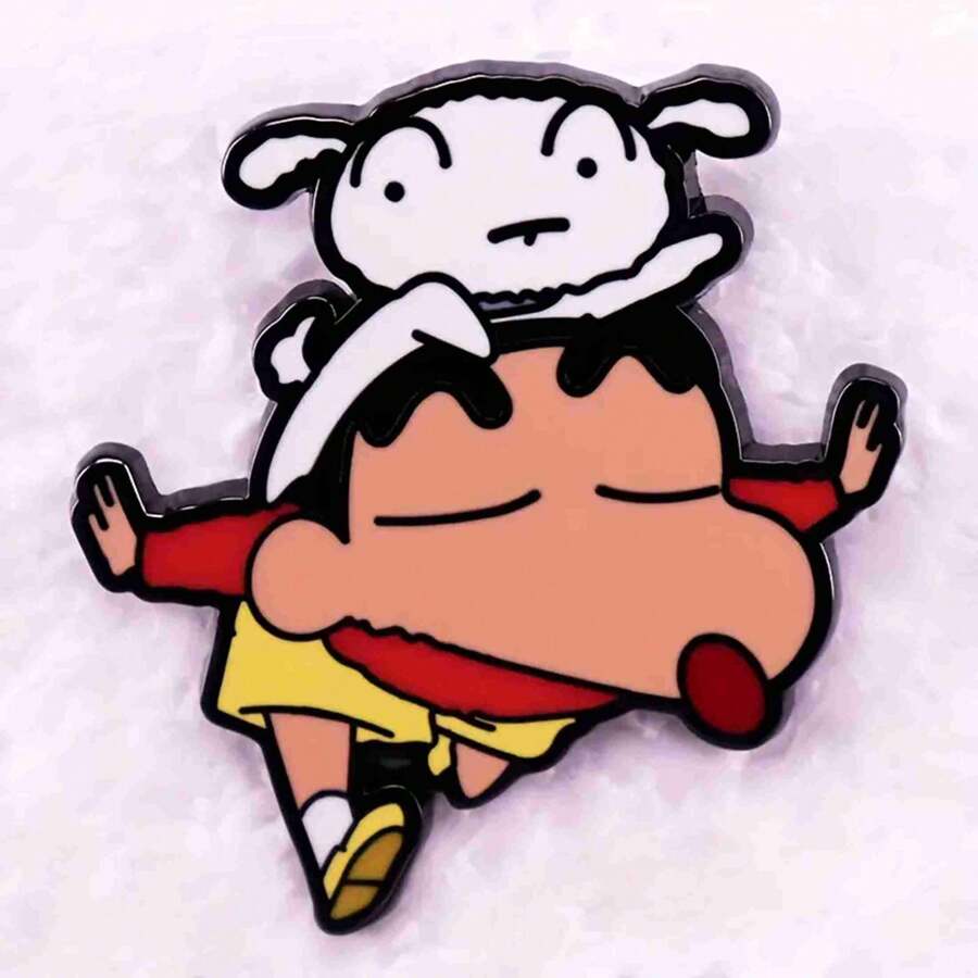 CRAYON SHINCHAN 1pc Cute Enamel Shin-Chan & Shiro Brooch, Zinc Alloy Pin For Shirts, Hats ...
