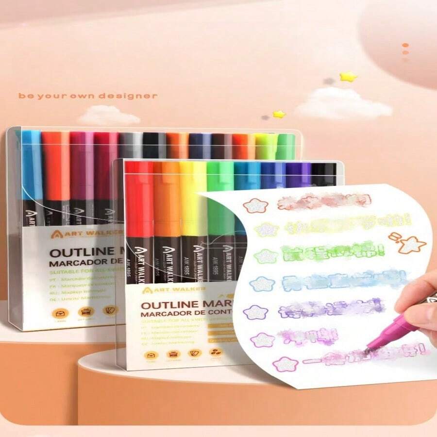 8 Colors Outline Pen Set, Double Line Marker Pens For DIY Journaling ...
