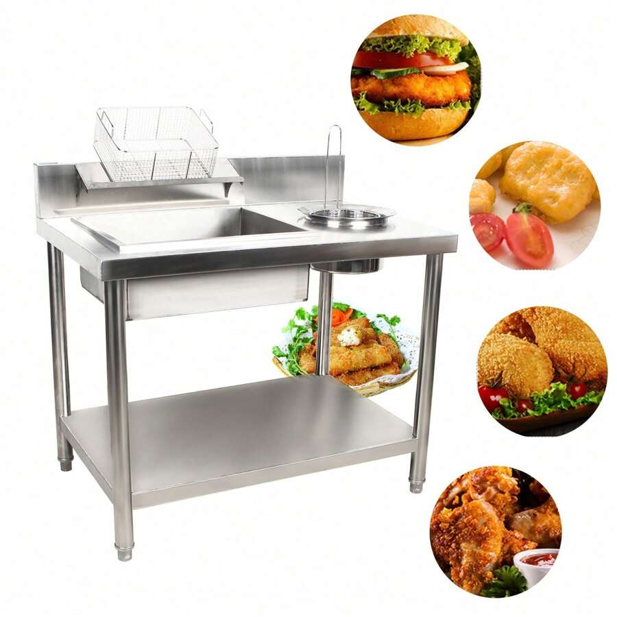 Breading Table, Fried Food Prep Breader Station Chicken Fish Vegetable Fry Stainless Steel ...