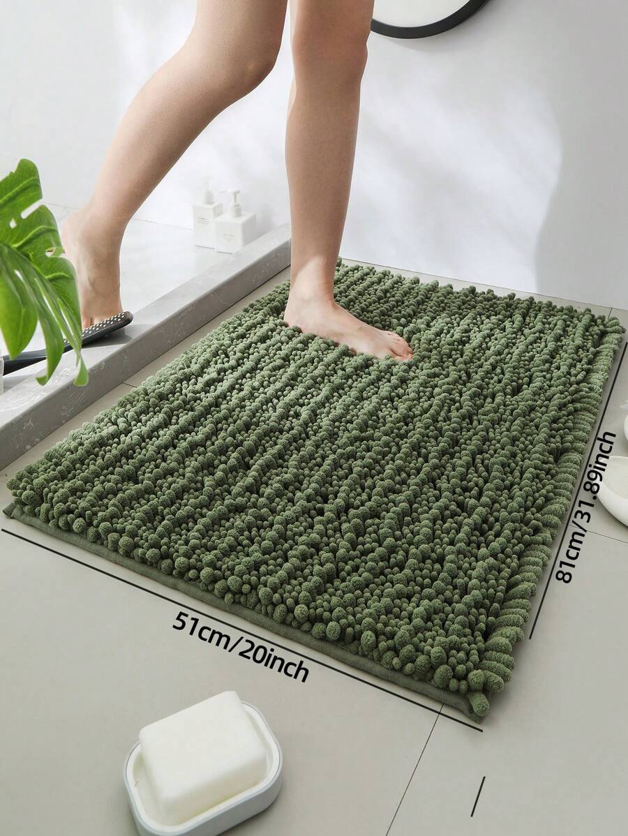 1pc Thick Plush Bathroom Mat, Chenille Absorbent Non-Slip Floor Mat ...