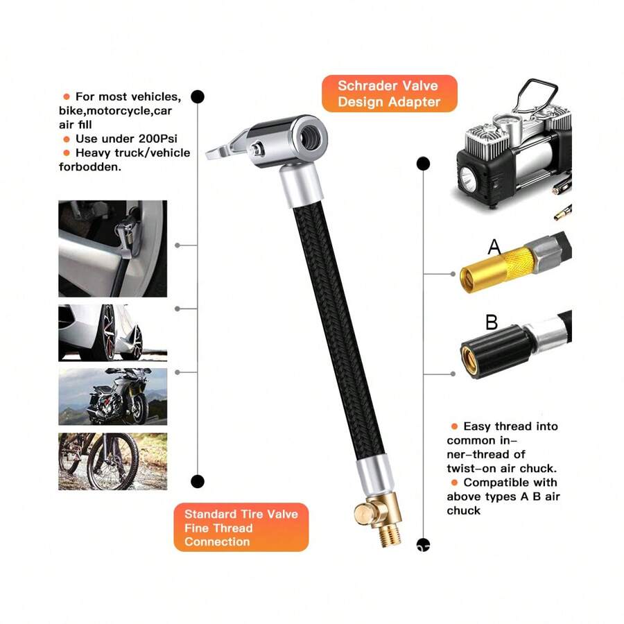Car Mounted Quick Inflation Pump Extension Pipe Connection Hose Tire ...
