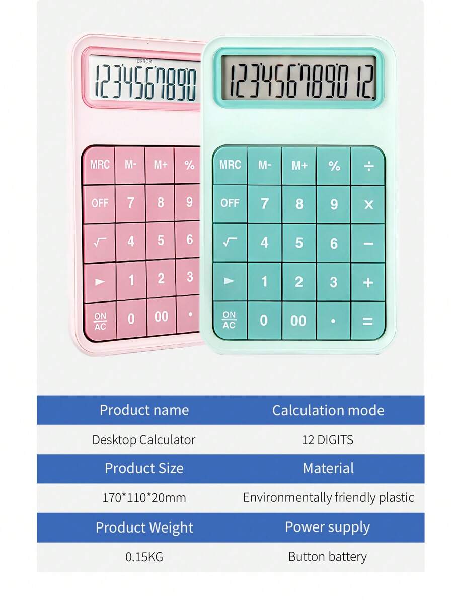 High-Precision 12-Bit Desktop Calculator - Large Display, Big Buttons ...
