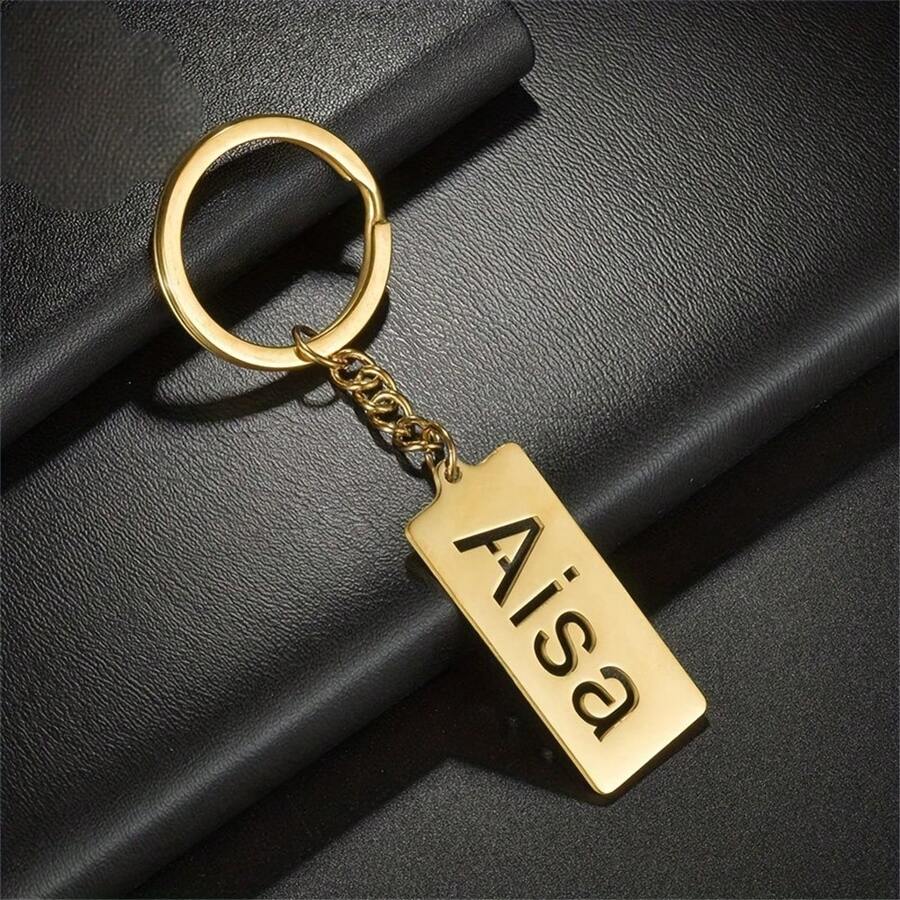 Personalized Gold Plated Stainless Steel Keychain - Rectangular ...