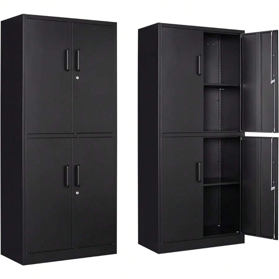 Metal Storage Locking Cabinet, 71" Tall Metal Cabinet With 4 Doors And ...