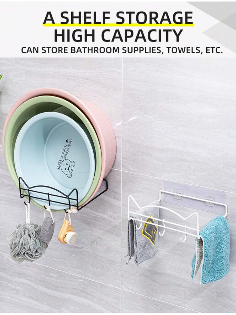 No Drill Basin Holder, Wall Mounted Basin Rack For Bathroom, Toilet ...