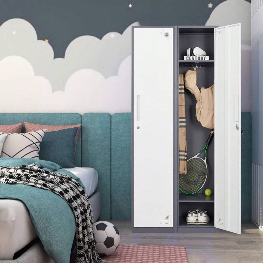 MIIIKO Office Storage Locker With Keys, 6 Doors Employee Lockers White ...