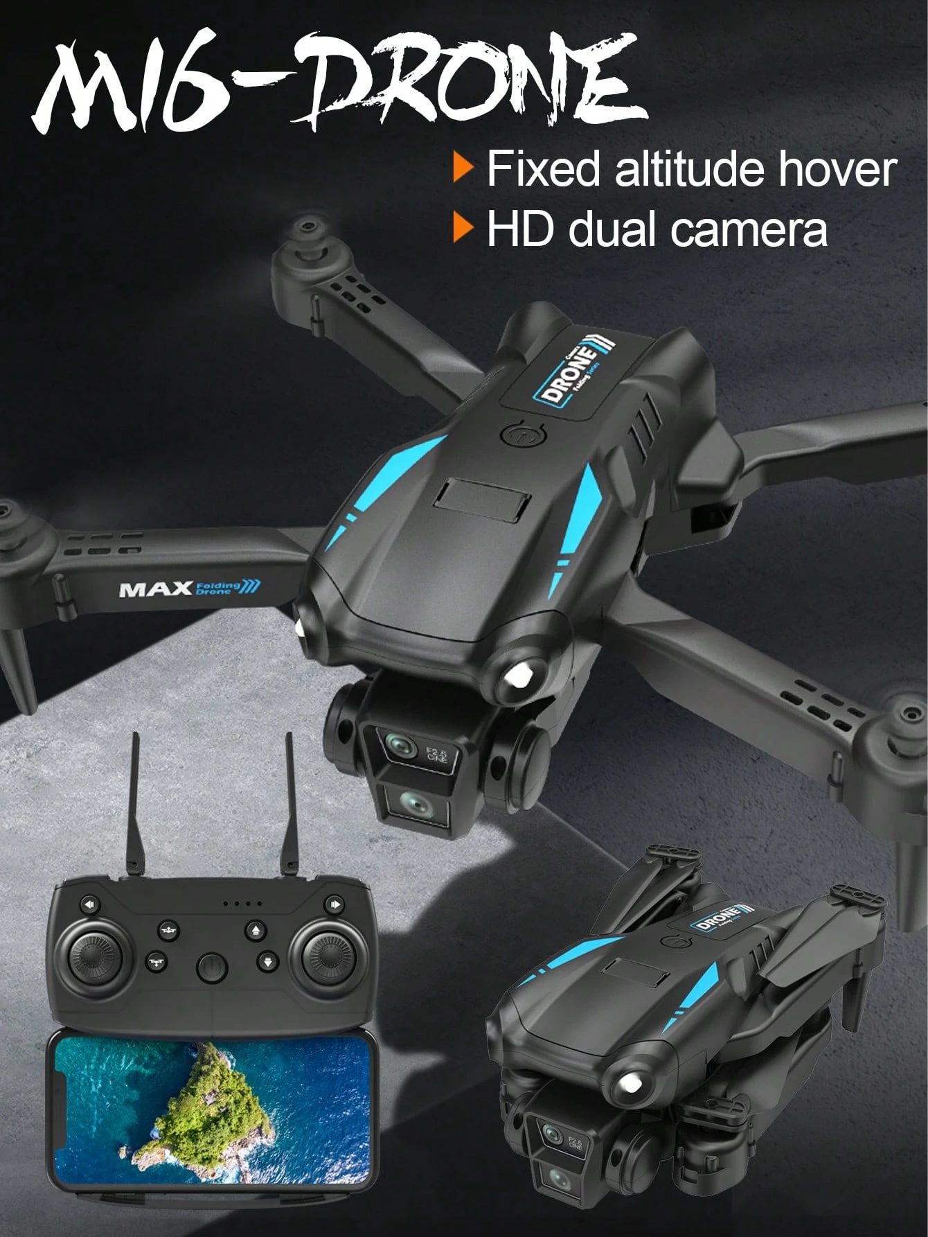 M16, drone, con rilevamento ostacoli intelligente, hovering a flusso ...