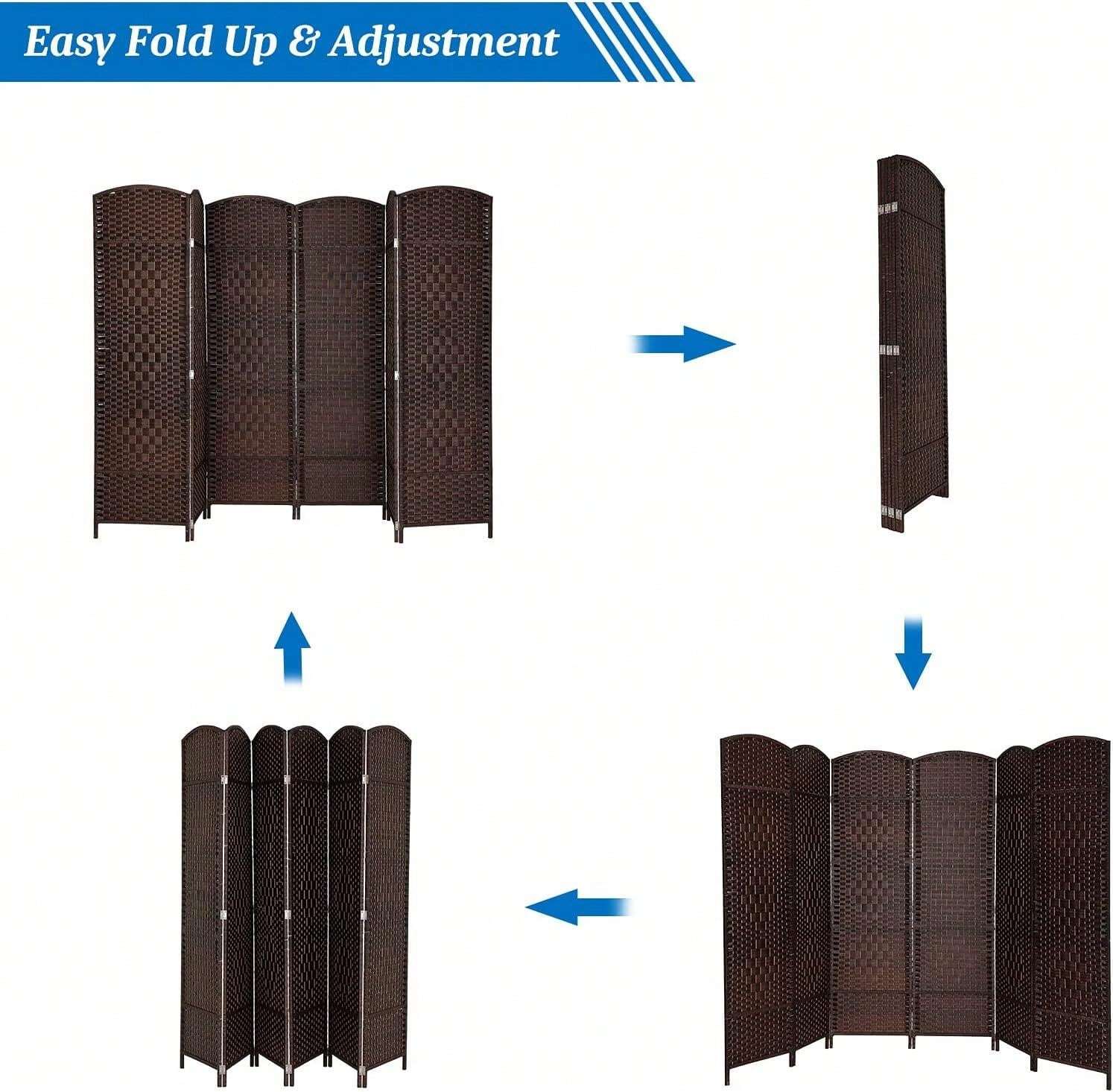 6-Panels Tall Rattan Room Divider, 6 FT Folding Privacy Screen, Indoor ...