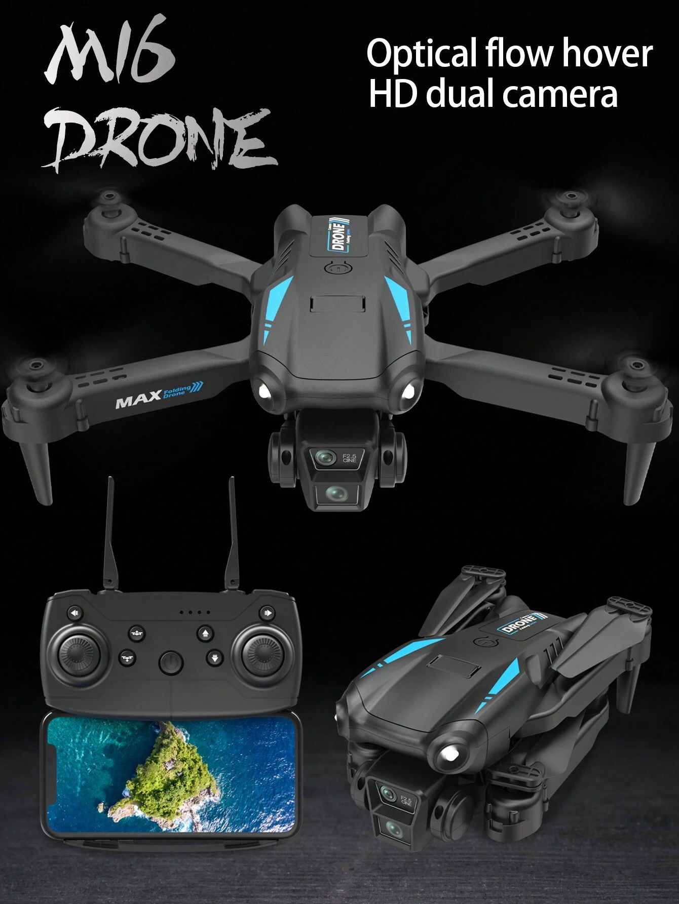 M16, Dron, cámara dual HD, evasión inteligente de obstáculos, hovering ...