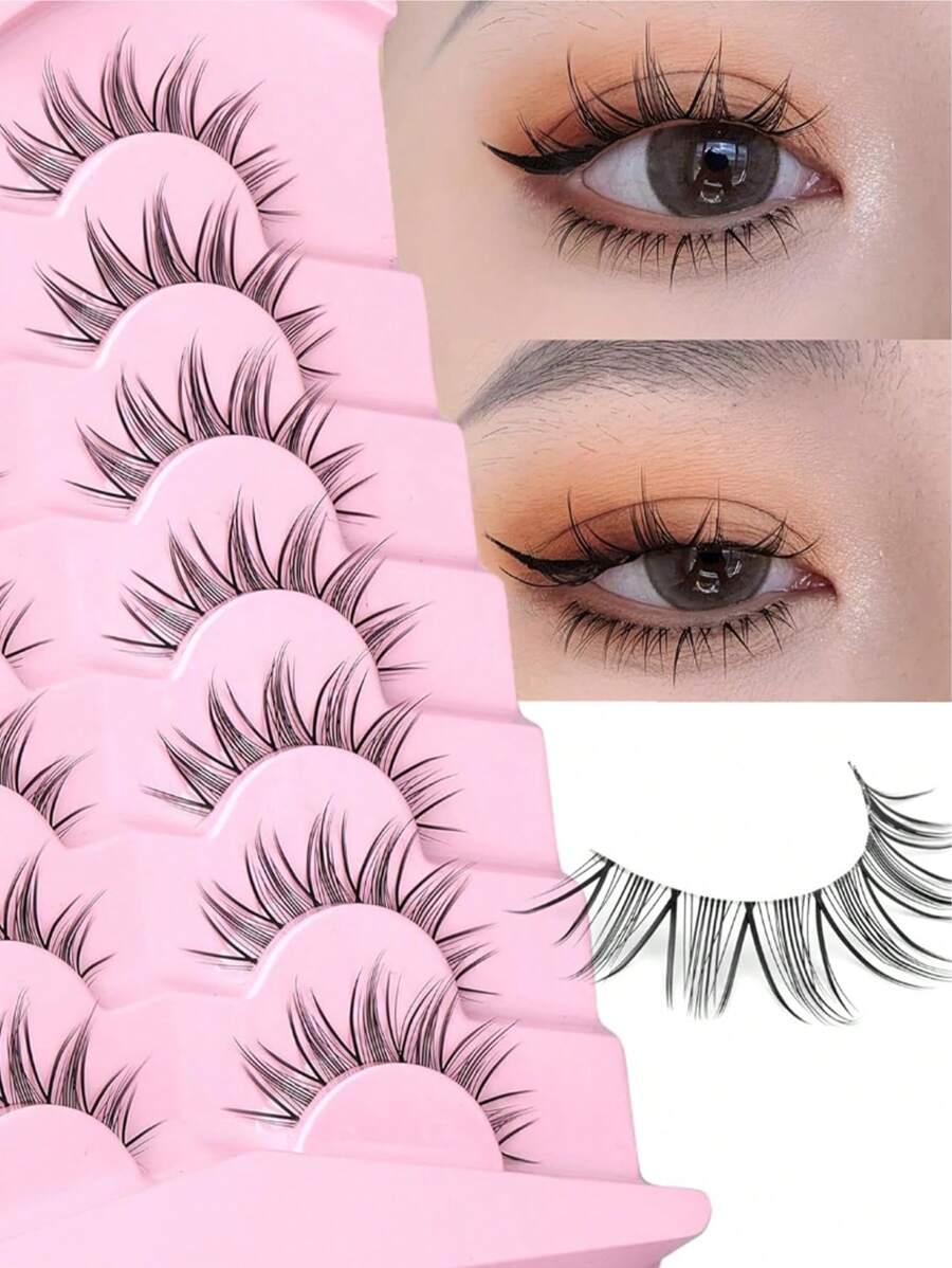 7 Pairs Anime Style Thin & Cat Eye Effect Transparent False Eyelashes ...