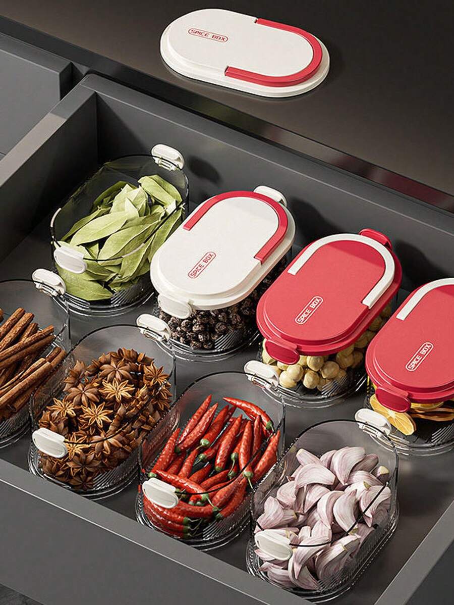 Spice Storage Box, Onion Garlic Ginger Condiment Jars, Stackable ...