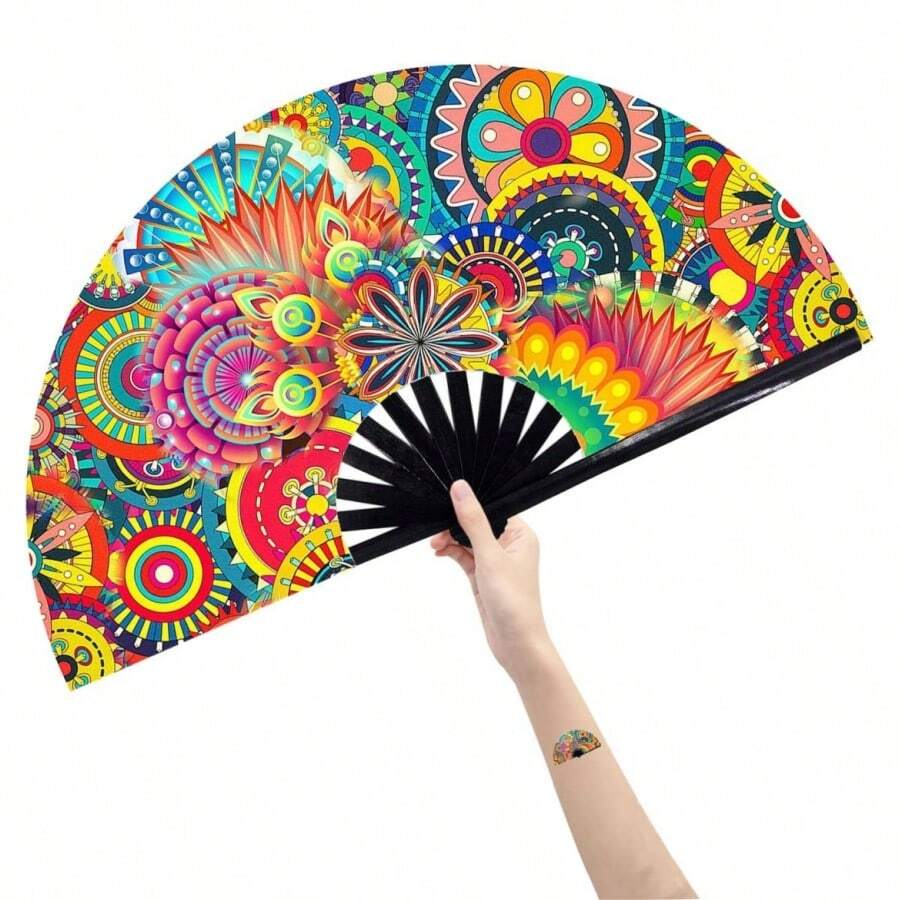 UV Glow Rave Fan, Bamboo Folding Clack Hand Fan For Men Women Best ...
