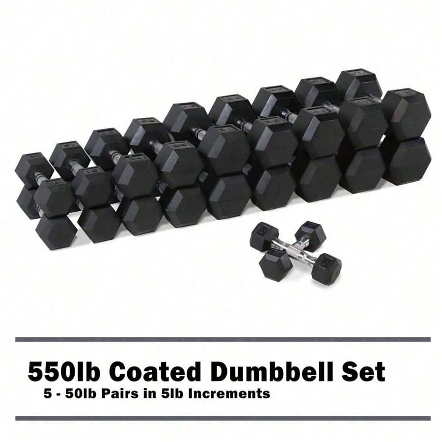 CAP 150lb-550lb Rubber Hex Dumbbell Complete Set Commercial Home Gym ...