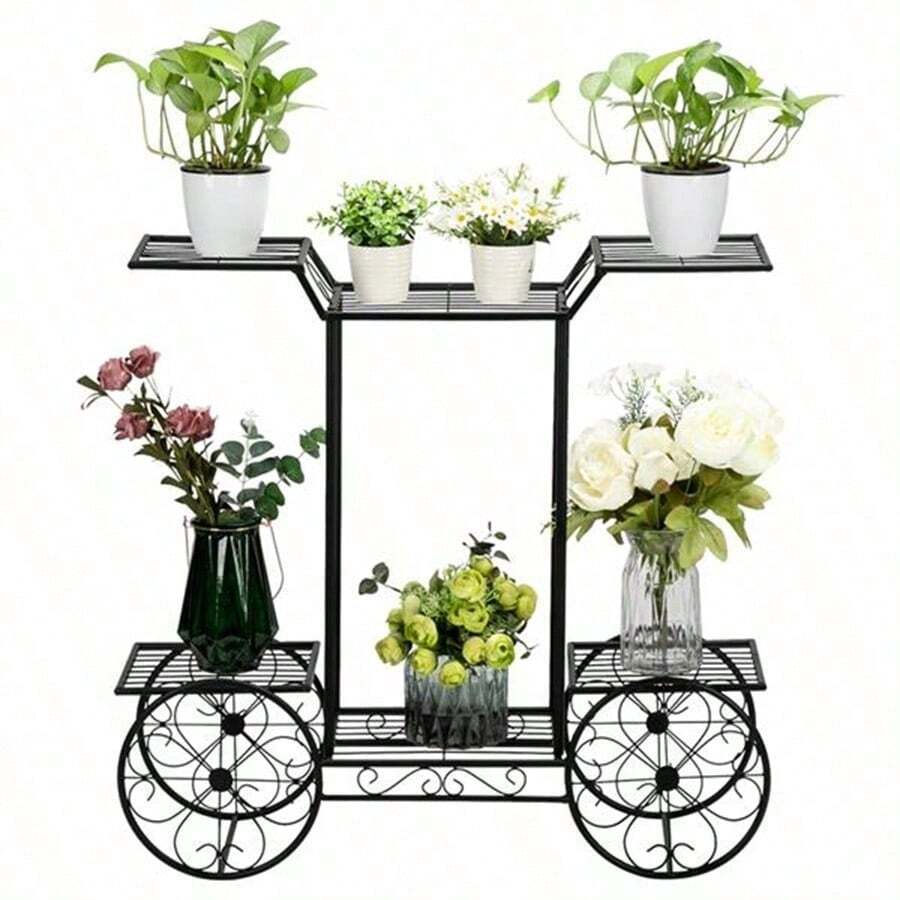 6-Seat Plant Stand, Indoor Balcony Black Plant Stand Can Accommodate 6 ...