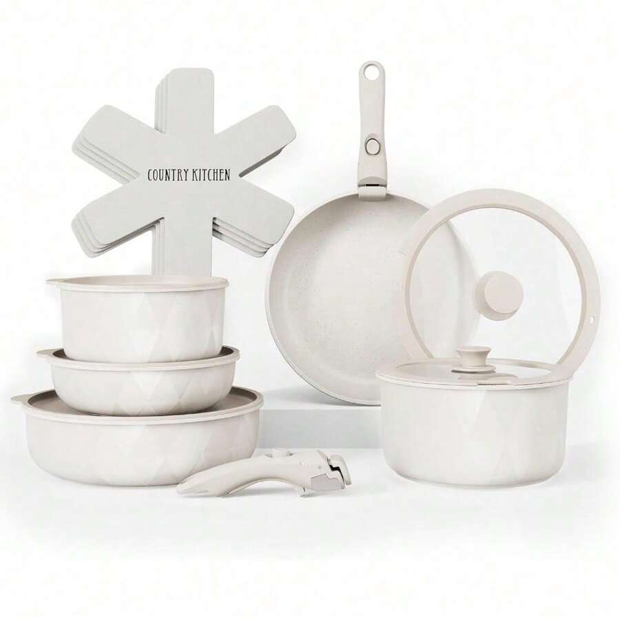 Country Kitchen Cookware Set With Removable Handle, Oven & RV Safe Pots ...