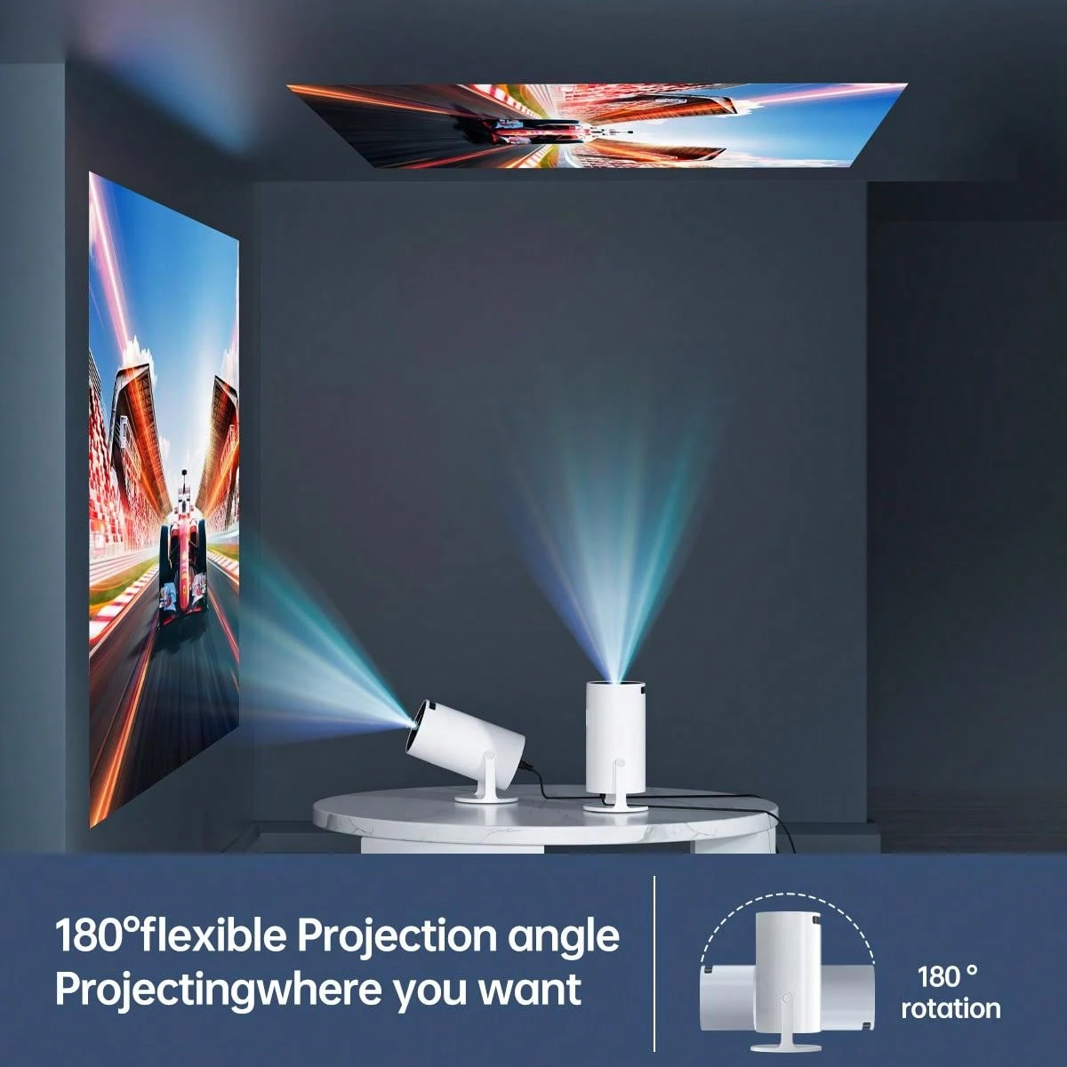 HD Mini Projector With WIFI And Bluetooth,Automatic Trapezoidal Correction Projector,4K ...