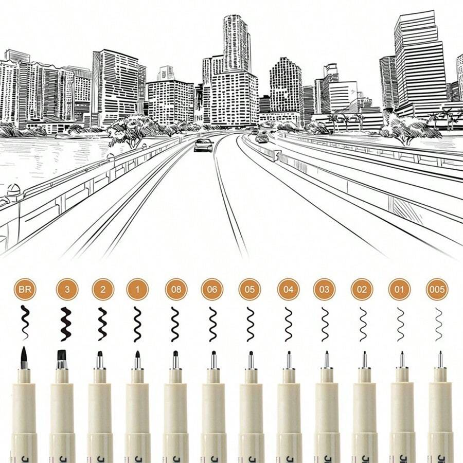 Drawing Art Pens: 12 Black Fine Line Waterproof Ink Set Artist Supplies ...