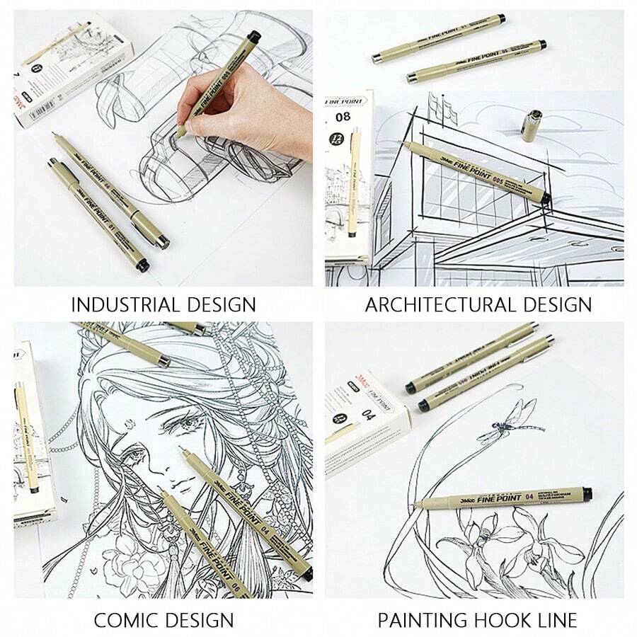 Drawing Art Pens: 12 Black Fine Line Waterproof Ink Set Artist Supplies ...