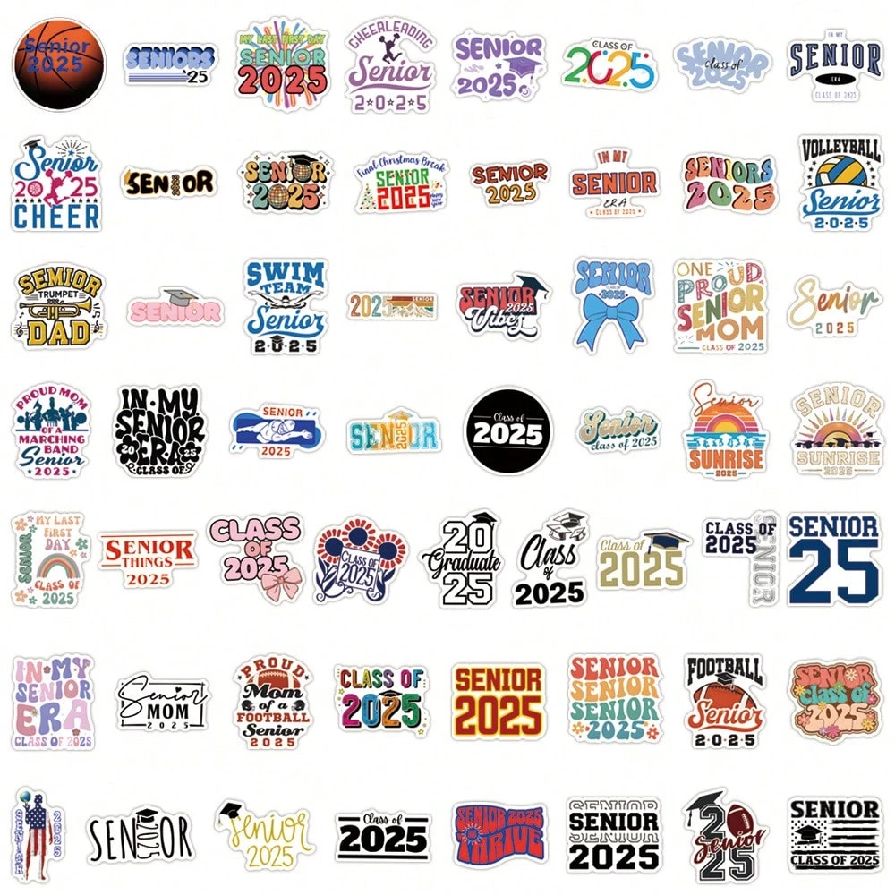 55PCS Senior 2025 Stickers Vinyl Self-Adhesive Waterproof Co Aesthetic ...