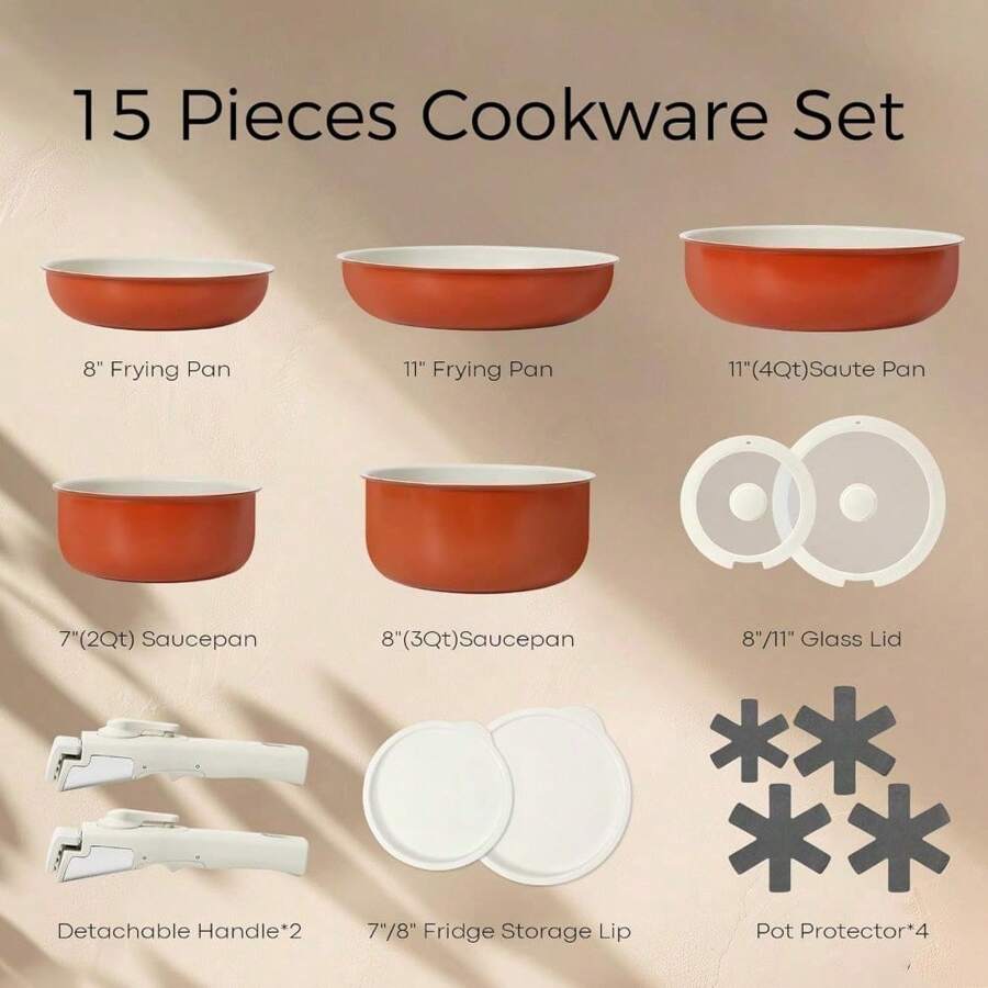 15Pcs Pots And Pans Set Non Stick, Cookware Sets With Detachable Handle ...