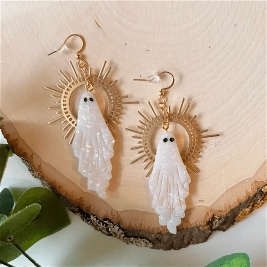 1 Pair Bohemian Style Creative Sun Halo And White Ghost Pendant ...