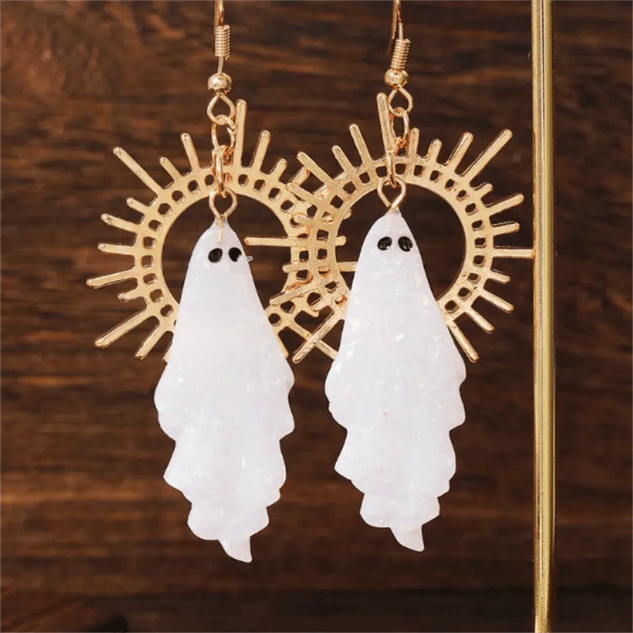 1 Pair Bohemian Style Creative Sun Halo And White Ghost Pendant ...