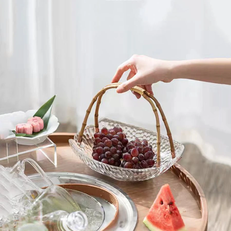 1pc Crystal Glass Fruit Tray With Bamboo Strips, Light Luxury ...