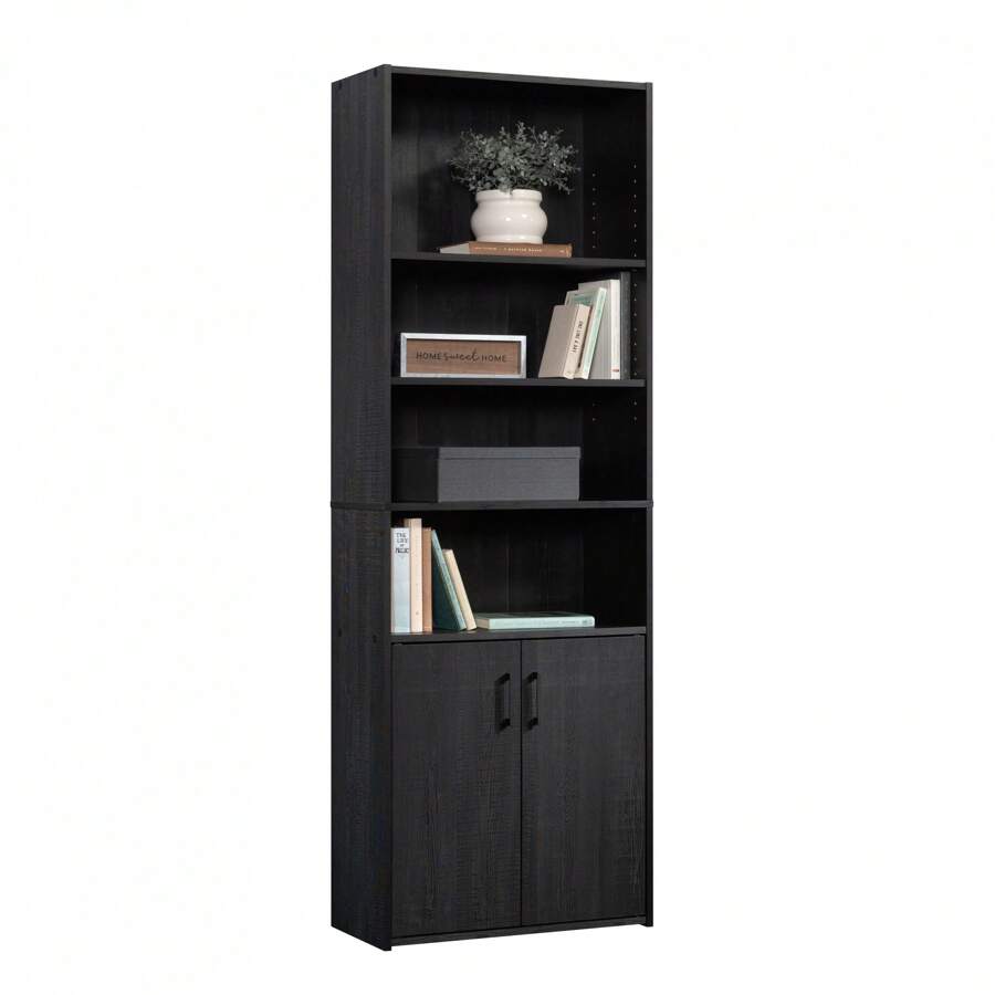 Mainstays Traditional 5 Shelf Bookcase With Doors, Black Finish | SHEIN USA