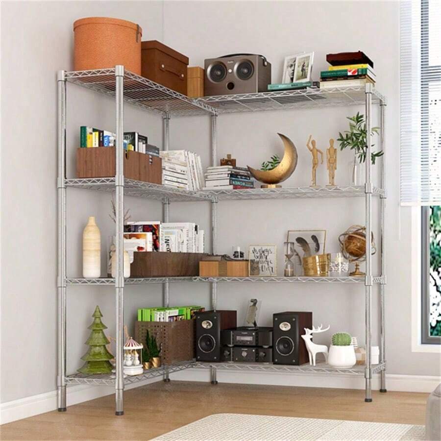 Floor-Standing Shelf 4-Layer Double Row Shelf, Living Room Warehouse ...