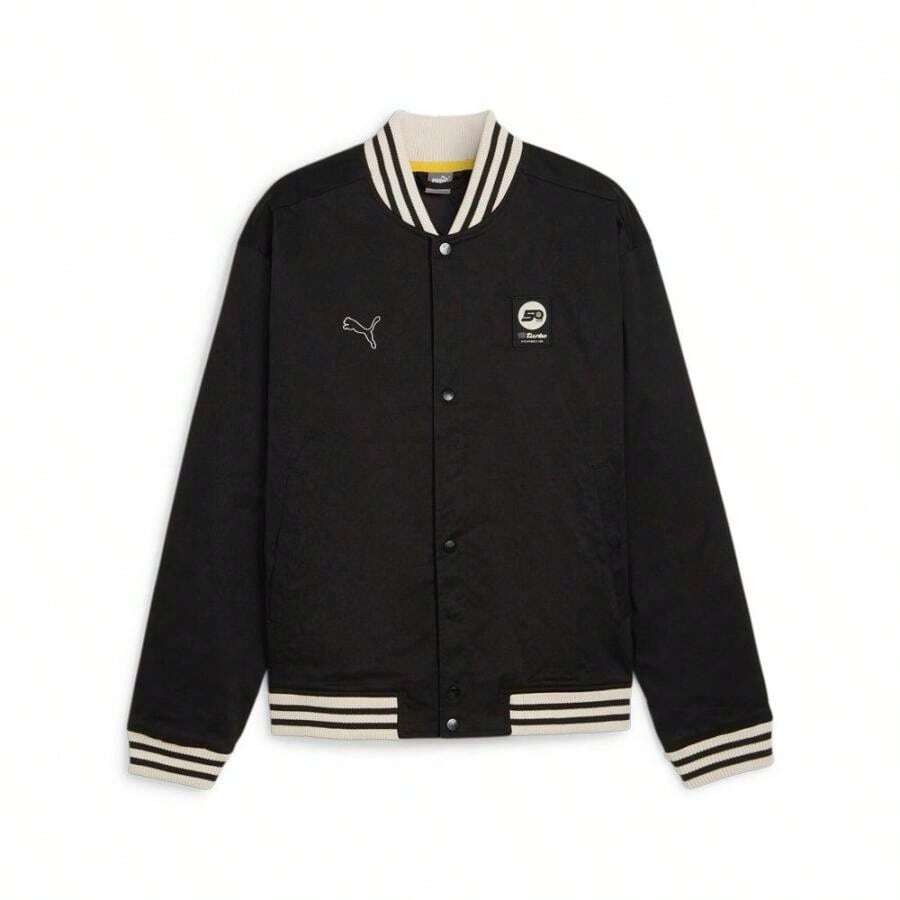Puma Pl Statement Cotton Crew Neck Button Down Bomber Jacket | SHEIN USA
