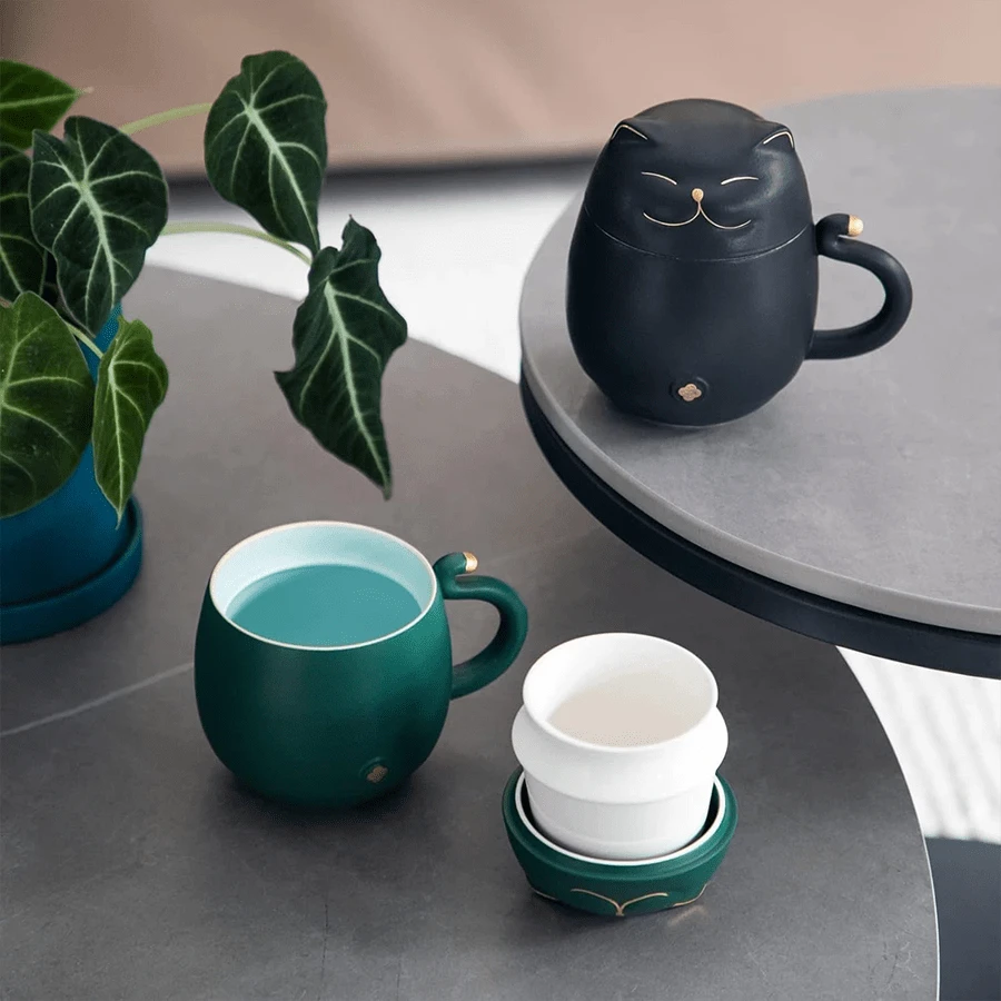 Ceramic Tea Cup With Infuser And Lid, Cute Lucky Cat Coffee Mug Gift ...