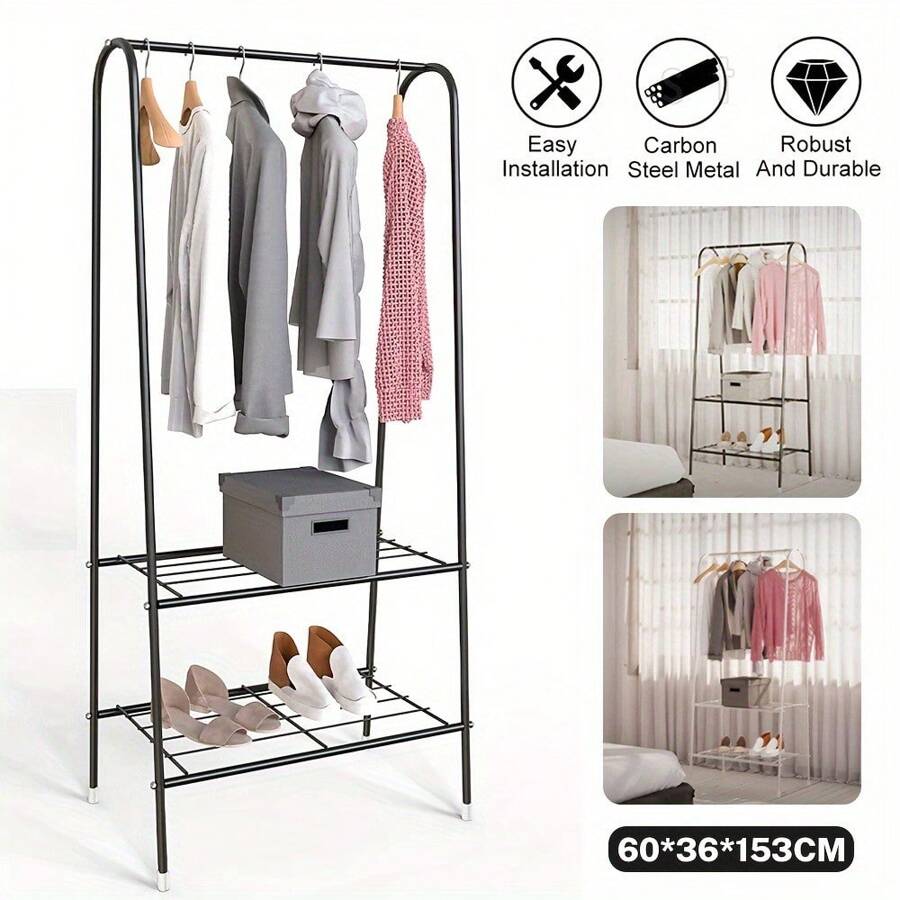 Black White Heavy Duty Metal Clothes Coat Rail Dress Rack Garment ...