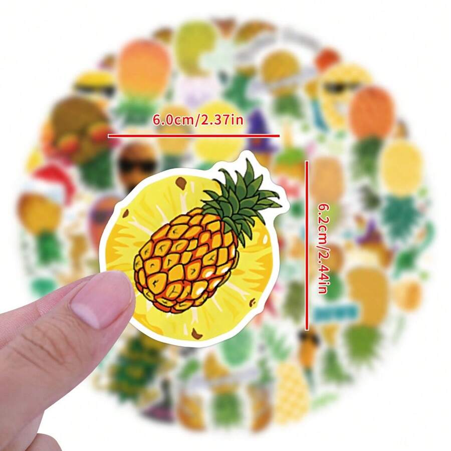 55pcs Upside Down Pineapple Stickers, Cartoon Cute Graffiti Waterproof ...