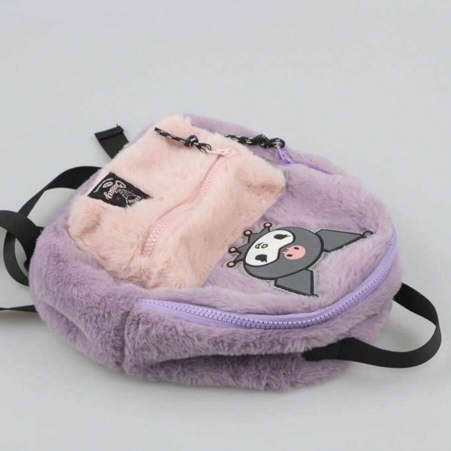 Sanrio Kuromi Cartoon Plush Backpack, Cute Purple Furry Schoolbag For ...