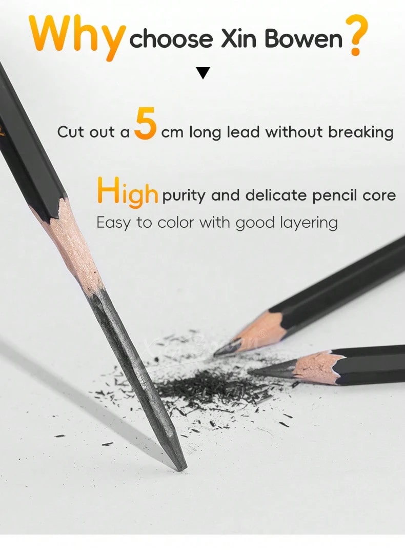 Juego de 12 lápices de dibujo profesionales negros Xin Bowen HB/2B/4B/6B/8B/10B/12B/14B, surtido ...