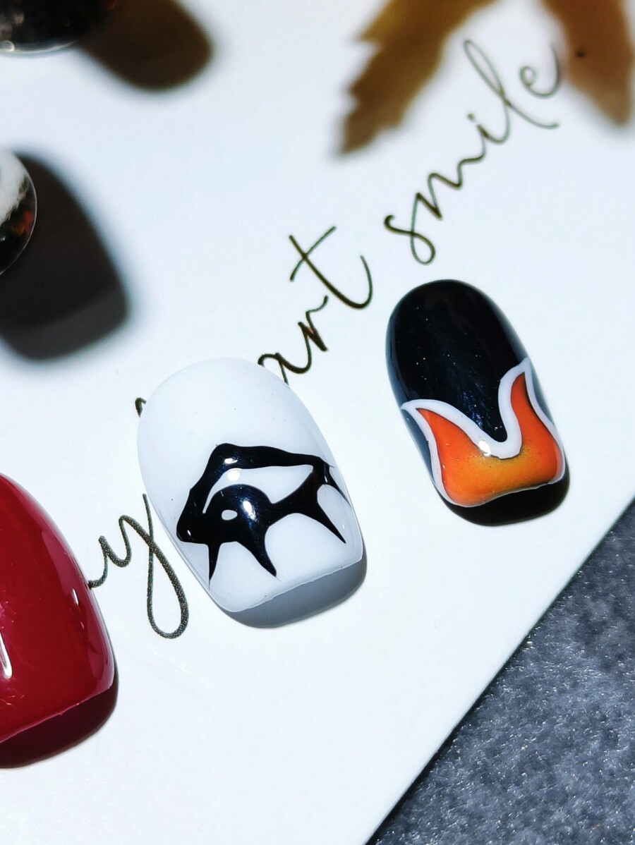 HOT!! Big Bang Quan Zhilong Power Same Nail Art! Short Trapezoidal Retro Dark Style Handmade ...