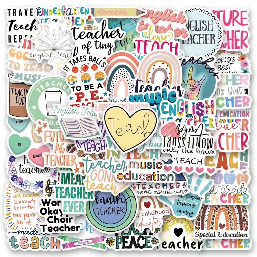 52PCS Teacher Stickers Vinyl Aesthetics Stickers For Scrapbooking ...
