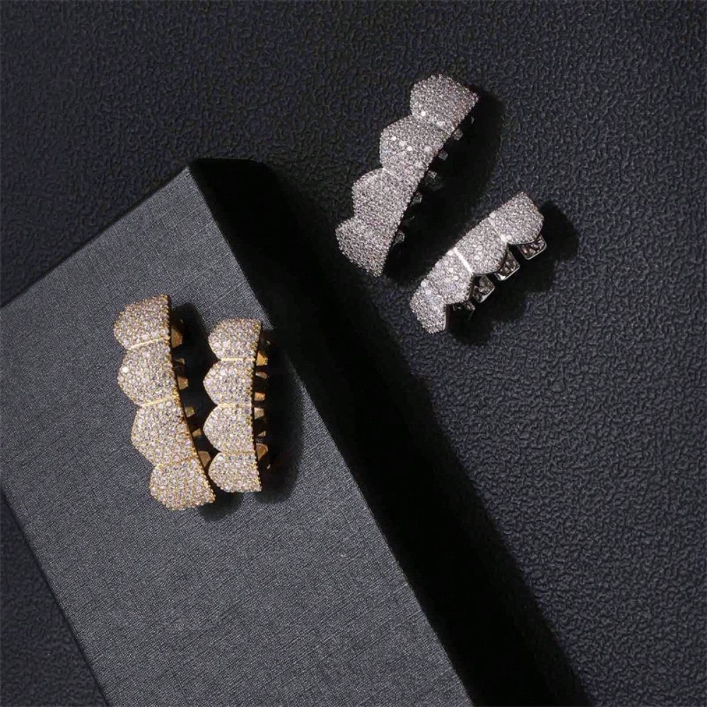 Four Teeth Up And Down Grillz Full Of Zirconia Copper Inset Zirconia ...