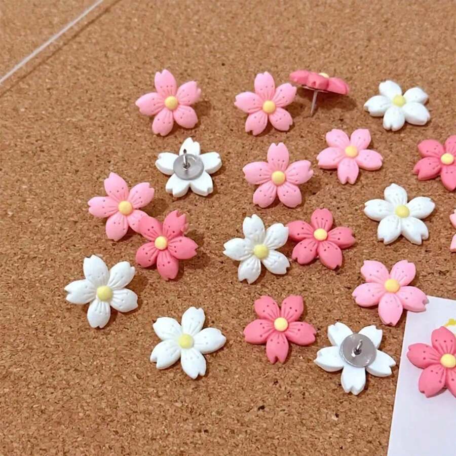 15 ชิ้น/30 ชิ้น หมุดที่มีดอกไม้สีชมพู 3 มิติ - หมุดตกแต่งดอกไม้เรซิ่น ...