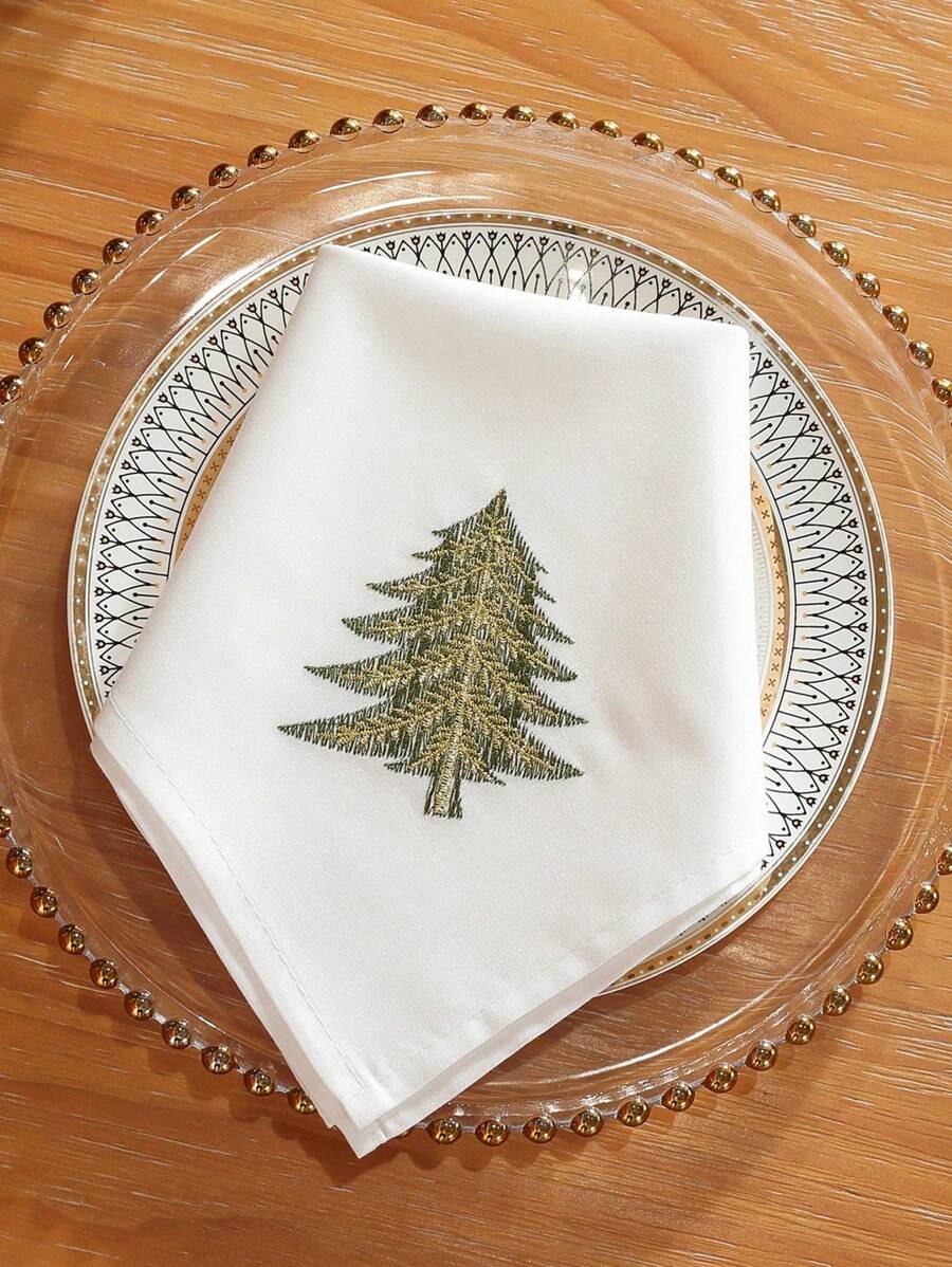 1pc Embroidered Napkin, Green Tree Design, Suitable For Home Decor ...