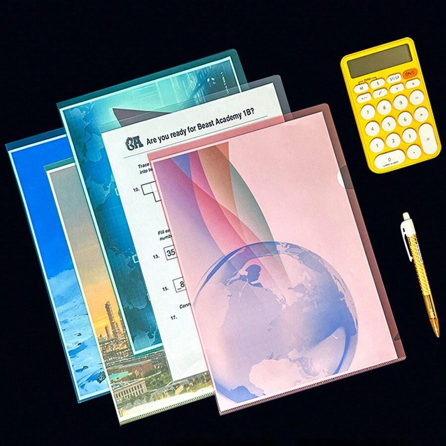 Multicolor A4 Transparent File Folders, L-Shaped Office Supply Document ...