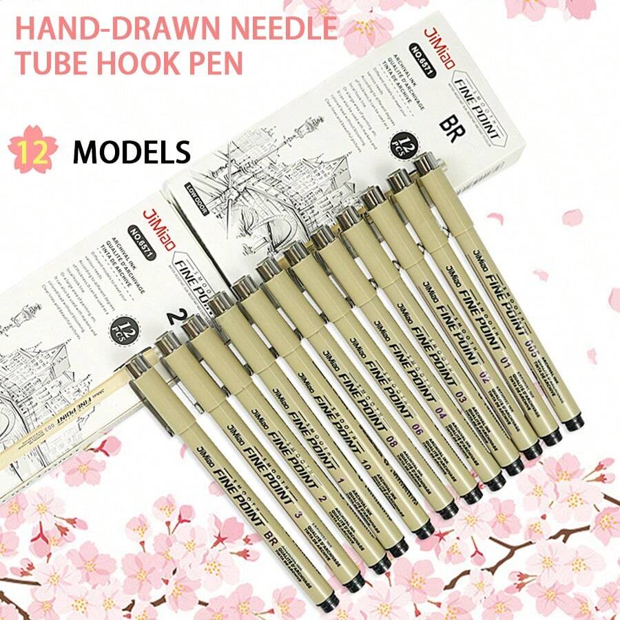 Drawing Art Pens: 12 Black Fine Line Waterproof Ink Set Artist Supplies ...