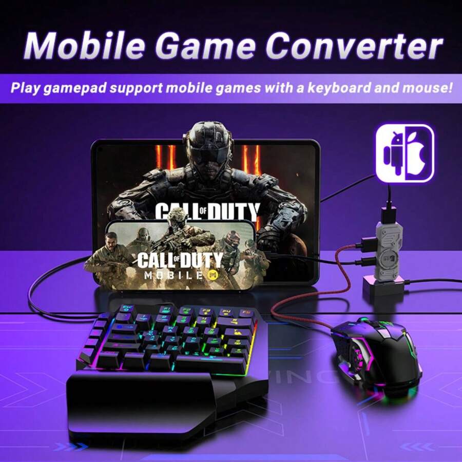 No Need APP Android IOS Mobile Phone Controller Gaming Keyboard Mouse Converter Plug And Play ...